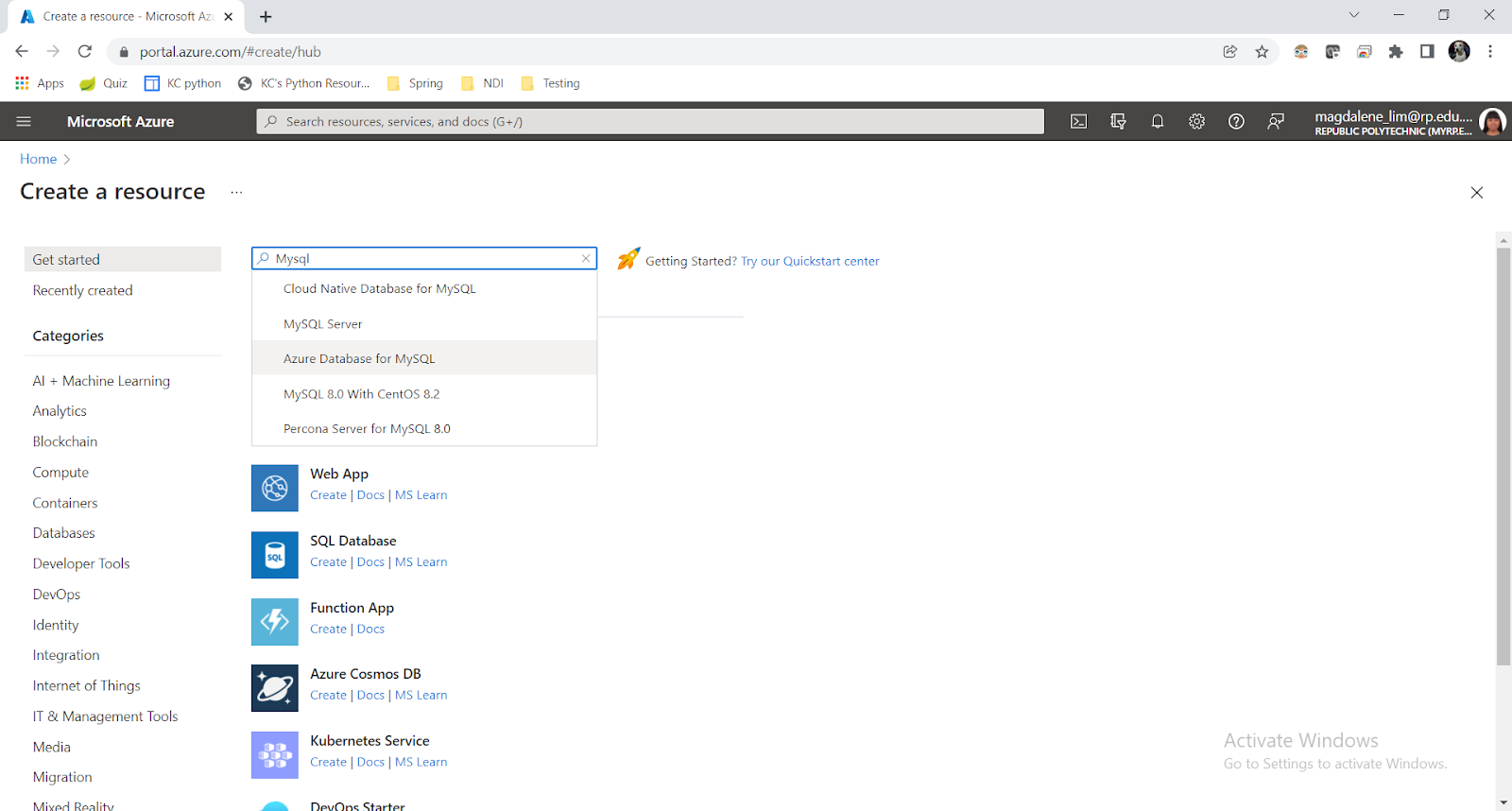 Deploying a Spring application to Azure Cloud