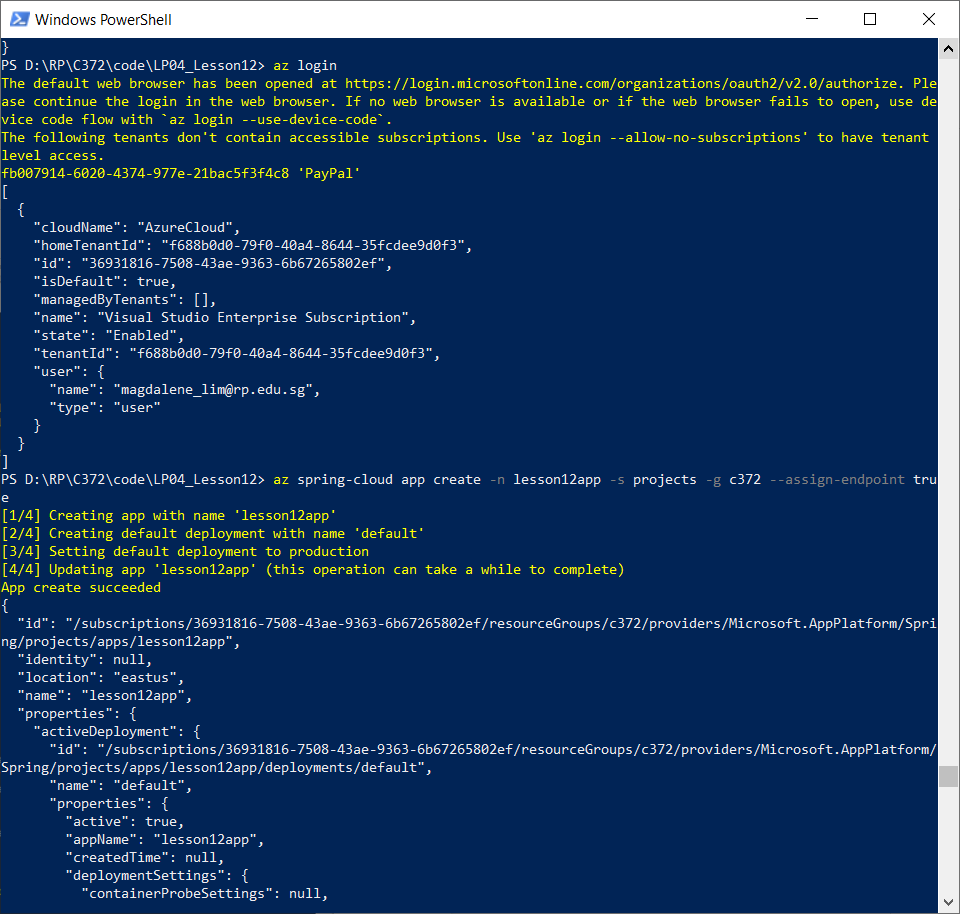 Deploying a Spring application to Azure Cloud